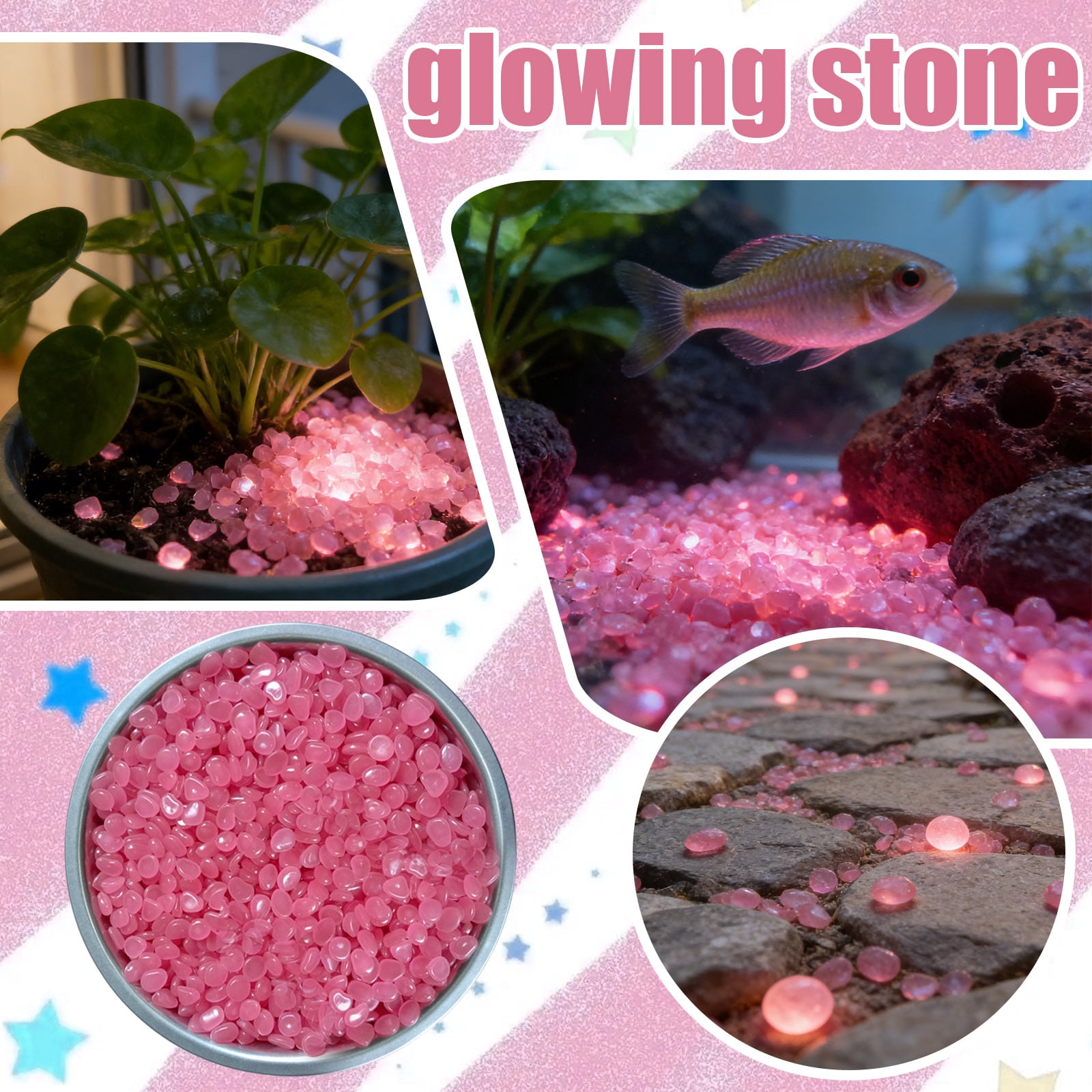 800-Piece Glow in the Dark Pink Aquarium Pebbles for Fish Tanks, Plant ...
