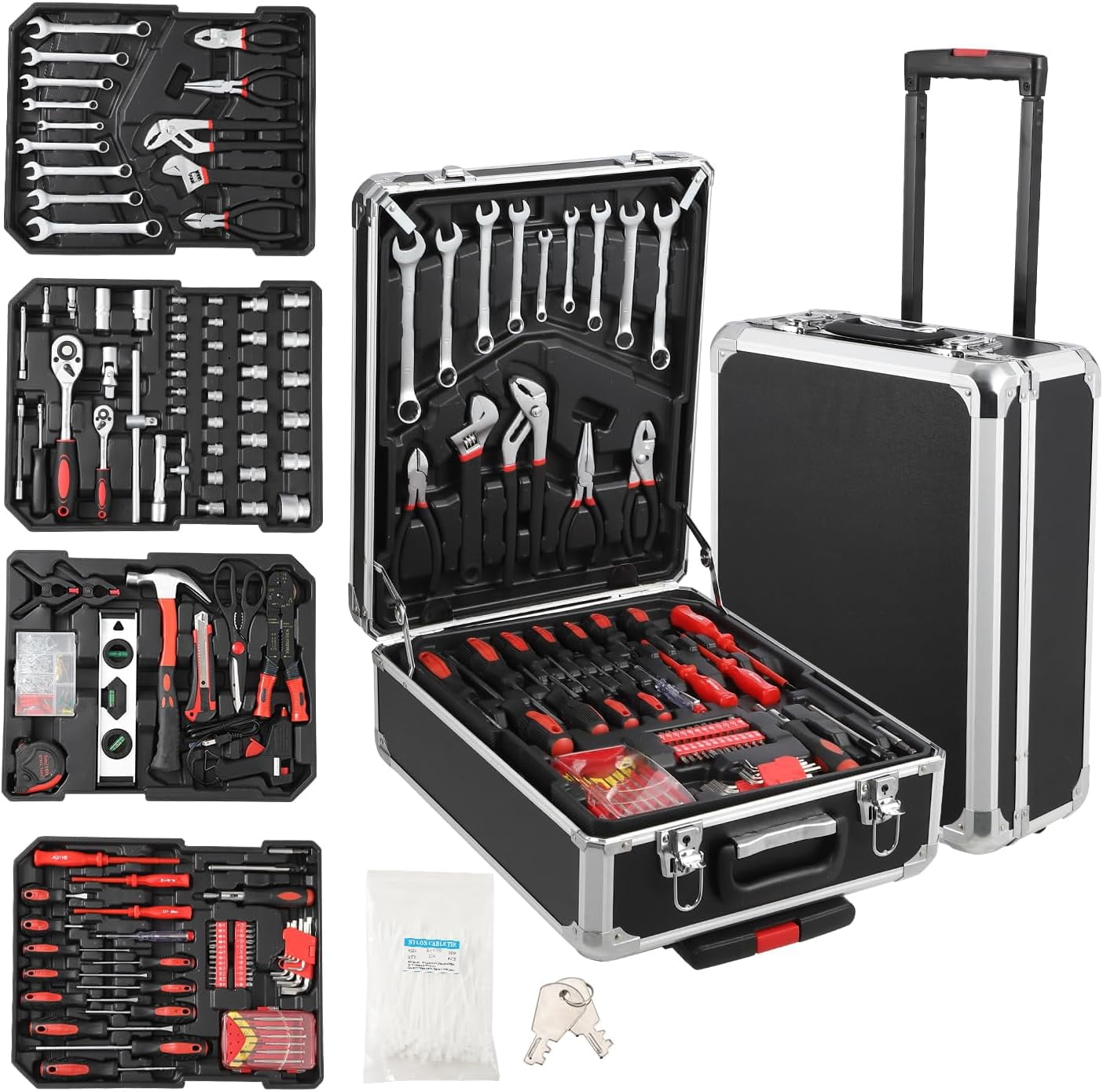 800 Piece Tool Kit Aluminum Trolley Case Tool Set, Socket Wrench Hand ...