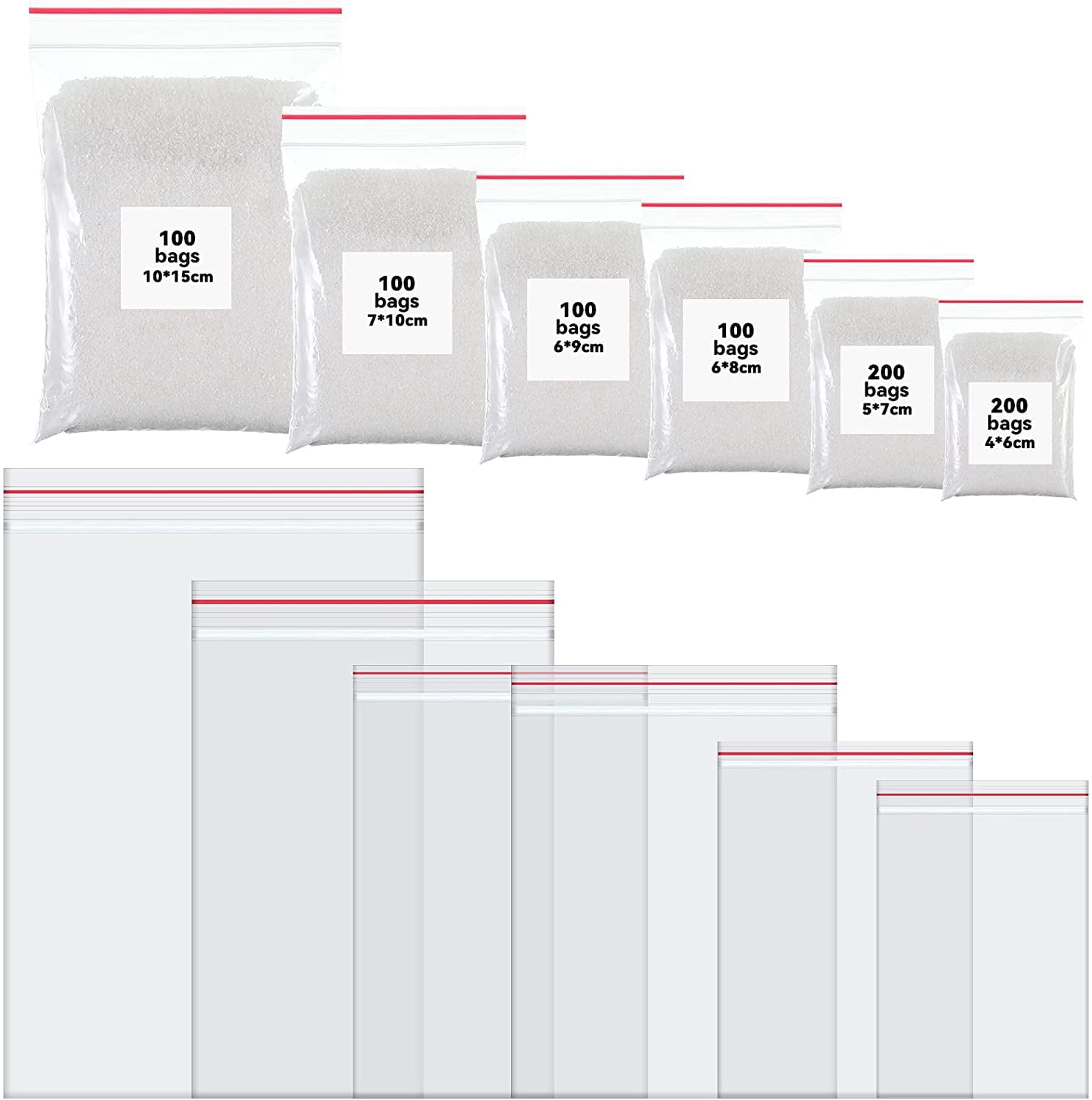 800pc Zip Ziploc Plastic Storage Bags, Assorted Sizes, Resealable Mini ...