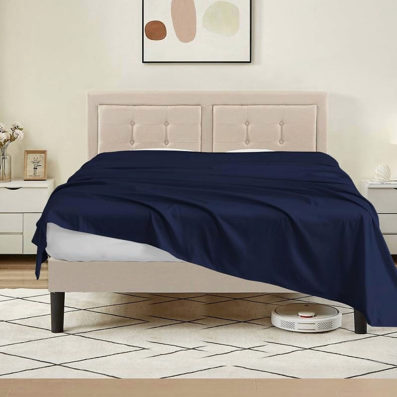 800 Thread Count Egyptian Cotton Flat Sheet – 1 Piece, Solid Navy Blue ...