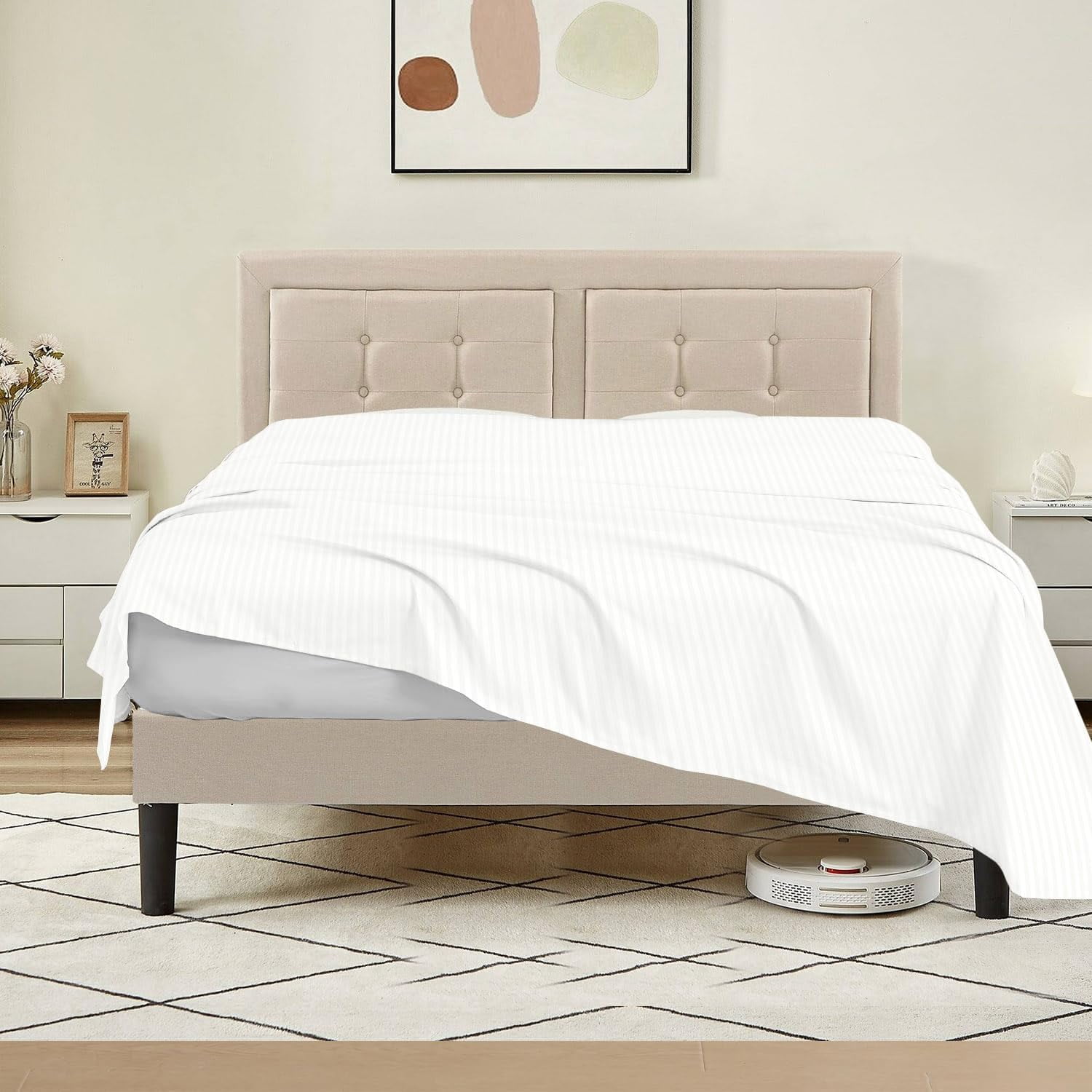 800 Thread Count Egyptian Cotton Flat Sheet – 1 Piece, Stripe White ...