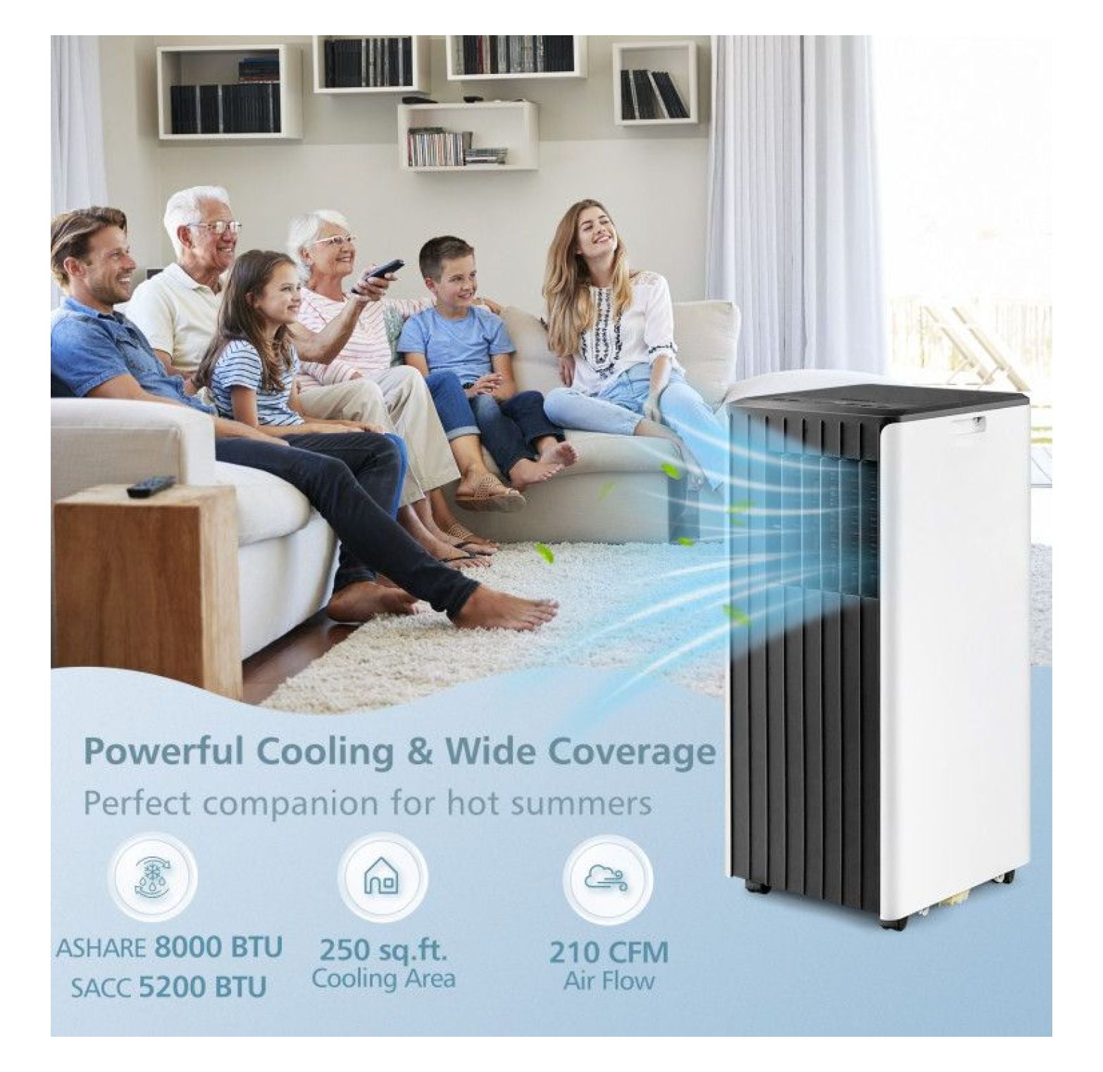 8000 BTU Portable Air Conditioner, 3-in-1 AC Unit with Humidifier & Fan ...