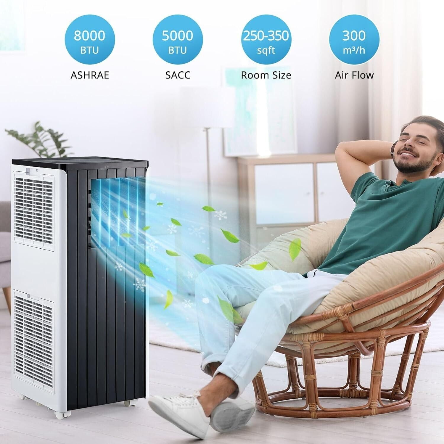 WhizMax 8000 BTU Portable Air Conditioner, Cooling, Dehumidifier, Fan ...