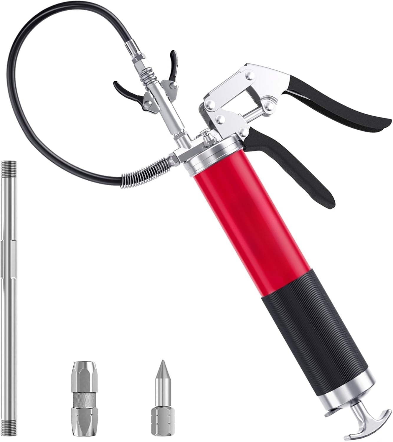 8000 PSI Heavy Duty Grease Gun Kit - with Flex Hose, Sharp Nozzle ...