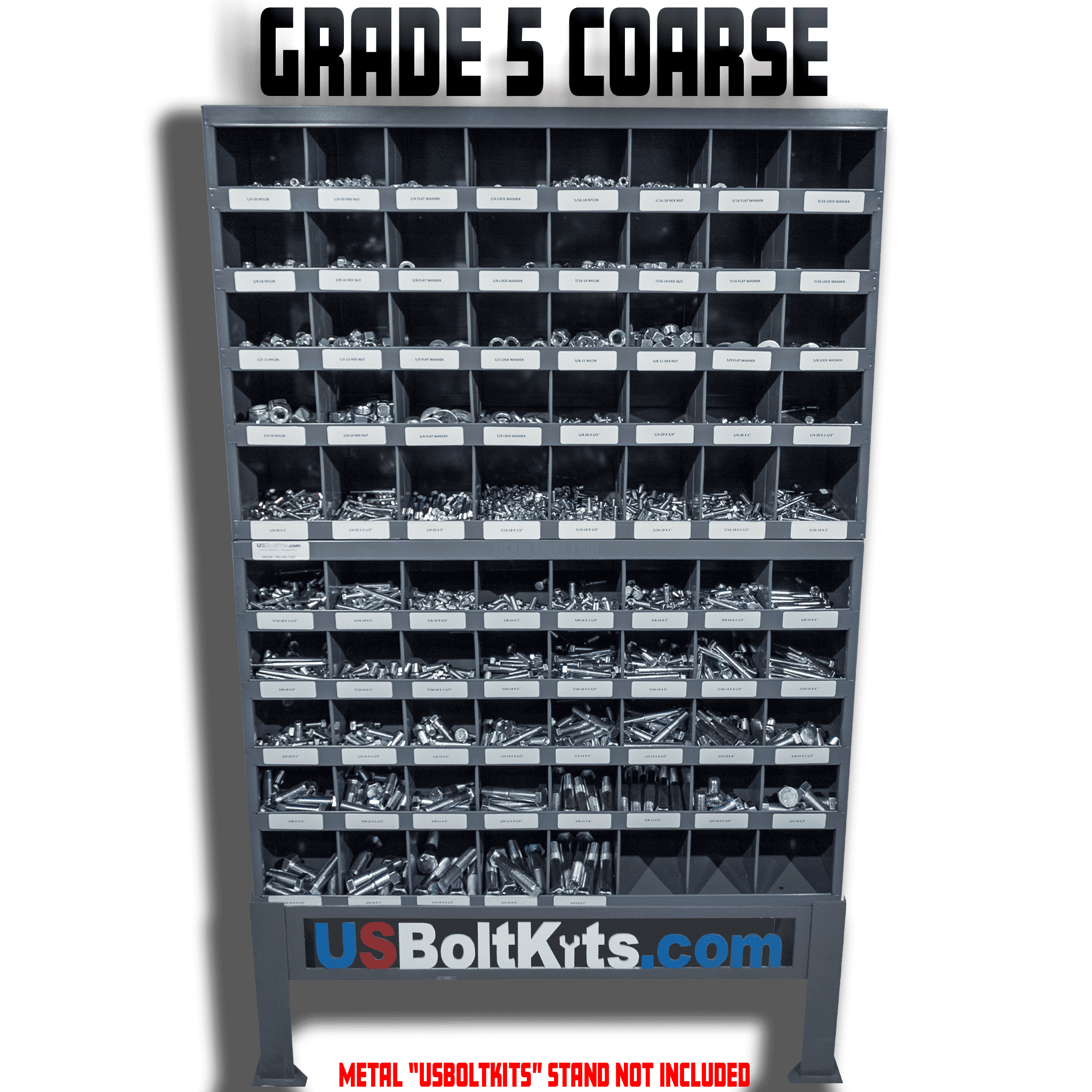 8000 Piece Grade 5 Coarse Thread Bolt Assortment Bin Kit with Two (2 ...