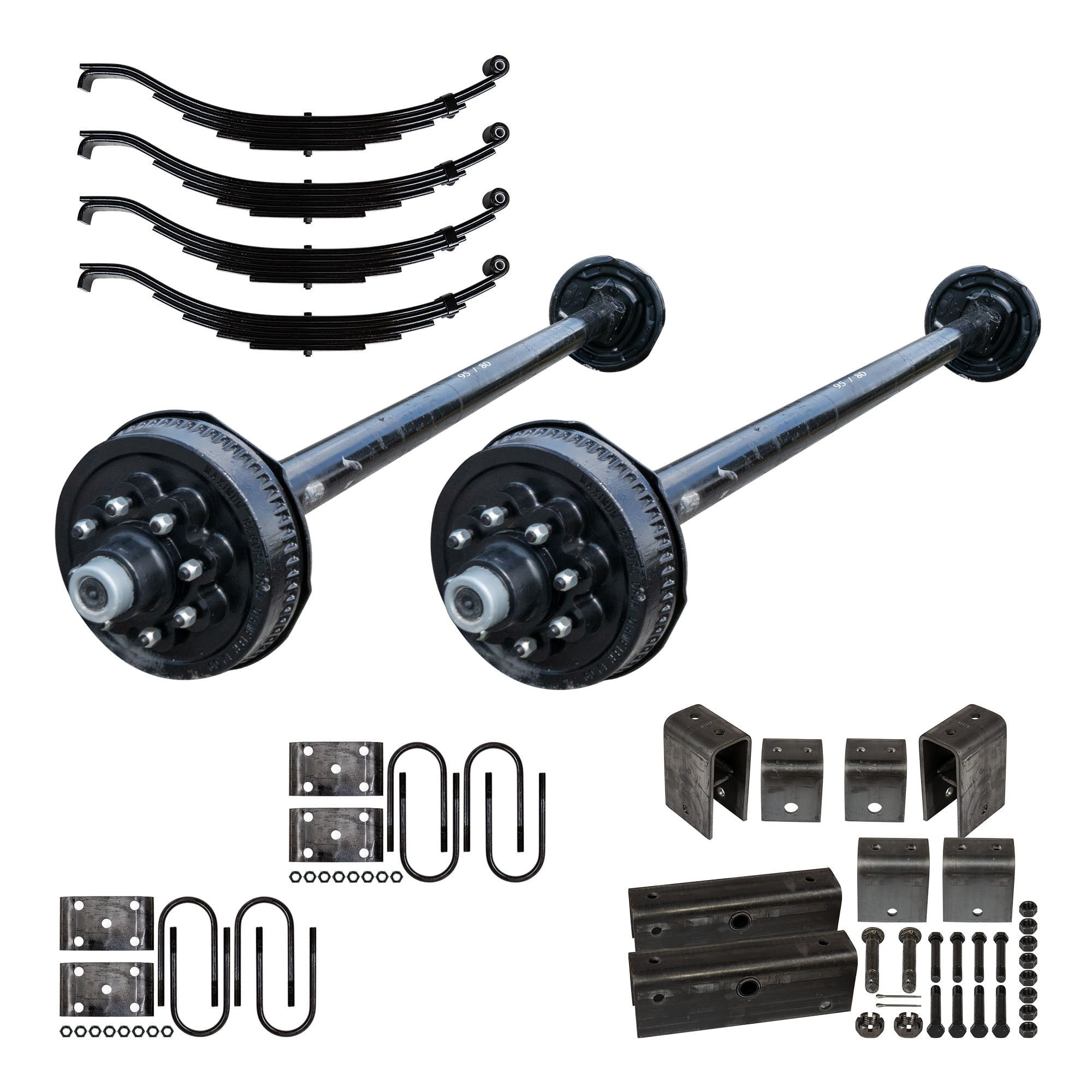 8000 lb TK Hybrid Tandem TK Axle Kit with Suspension - 16K Capacity 9/16" Studs, 95" Hubface 80 ...