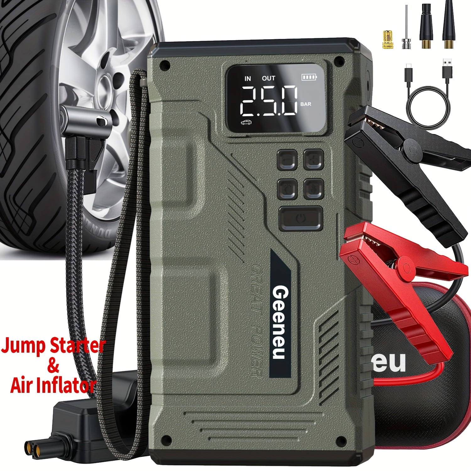8000A 5-in-1 Portable Jump Starter with 150PSI Digital Air Compressor ...
