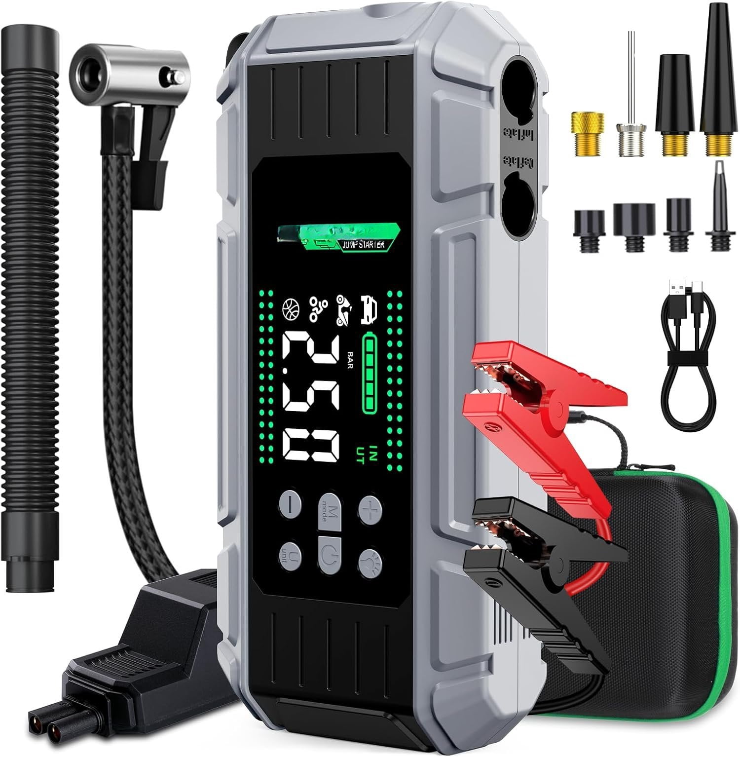 8000A Jump Starter with Air Inflator/Deflator Compressor, 65W Jump ...