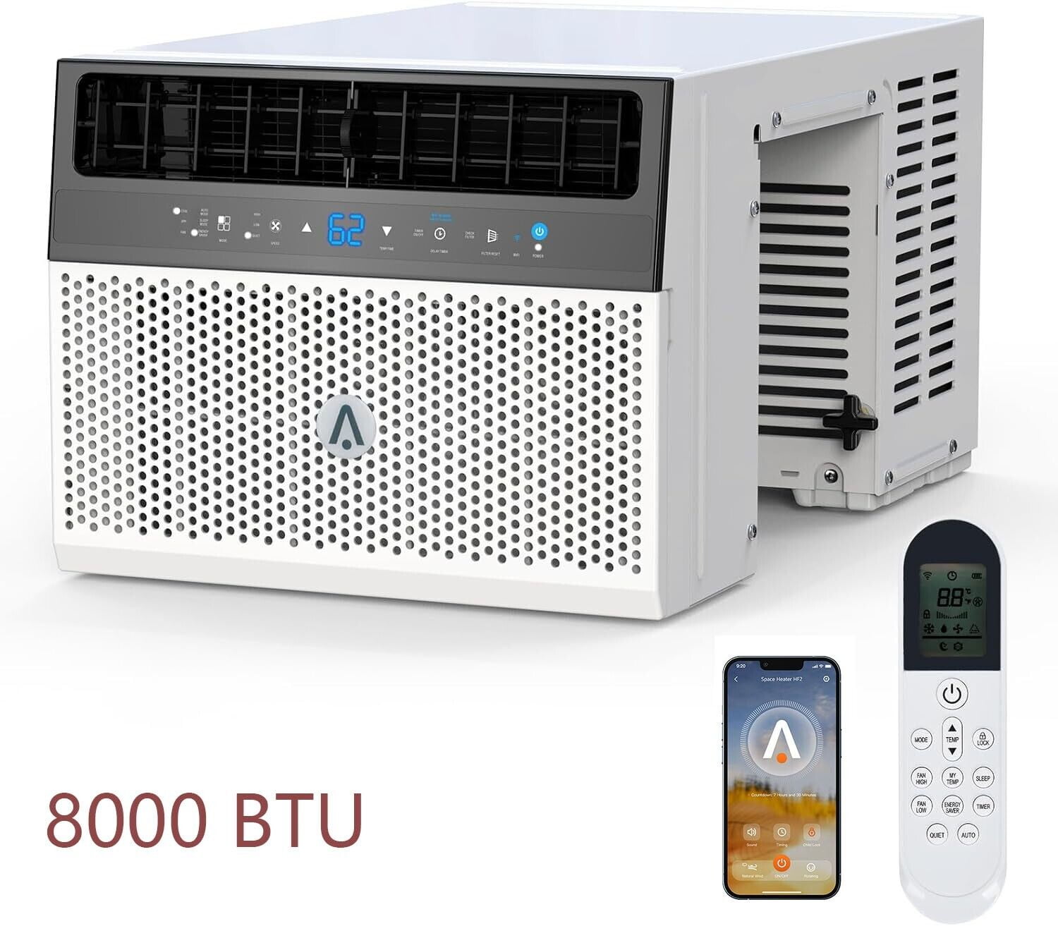 8000Btus Electric Window AC, Over the Sill, 370 Sq.Ft with Remote & App ...