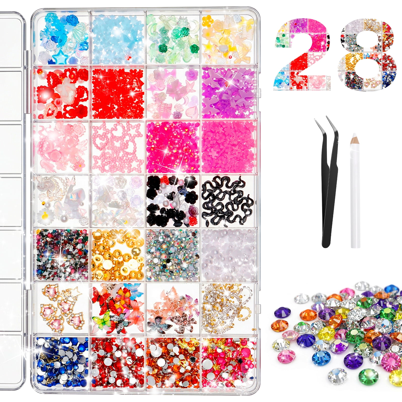8000Pcs 3D Nail Charms and Nail Gems, Cute Nail Rhinestones and Charms ...