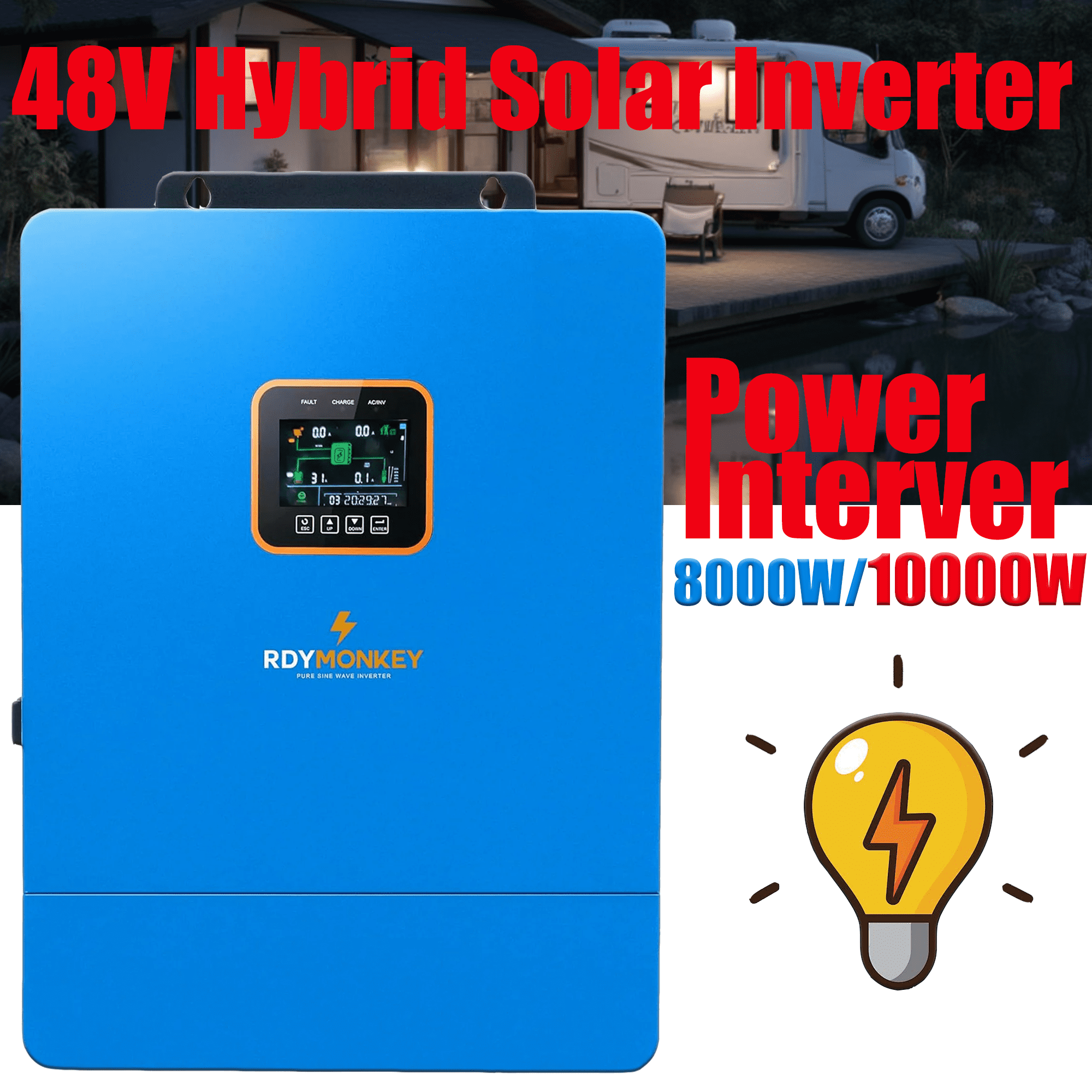 10000W 48V Hybrid Solar Inverter, Dual MPPT, 120V/240V Split Phase Pure ...