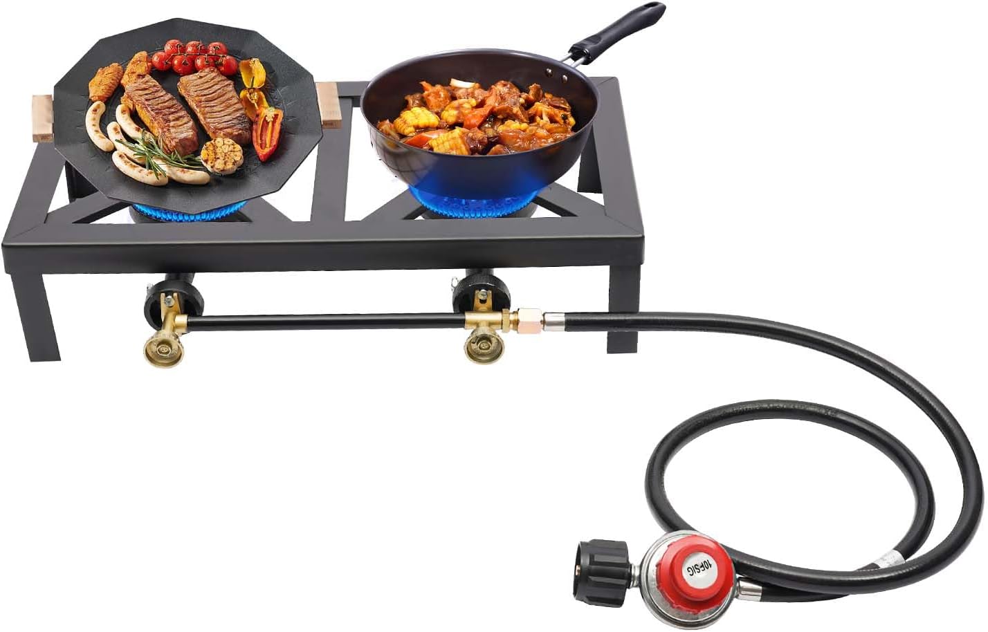 8000W Double Burner Outdoor Gas Stove Propane BBQ Cooker with ...