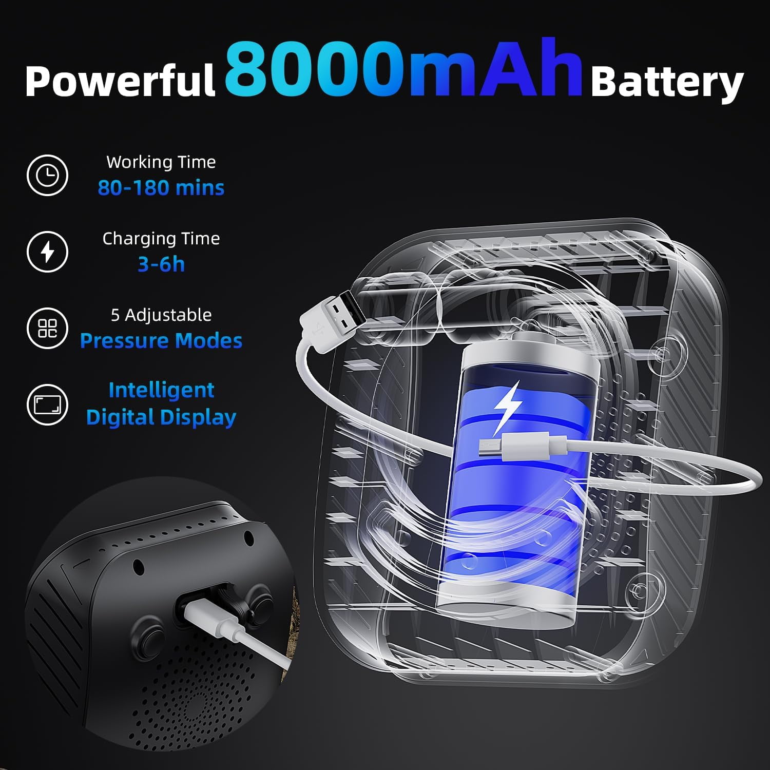 8000mAh Portable Camping Shower, Upgrade Rechargeable Electric Shower ...
