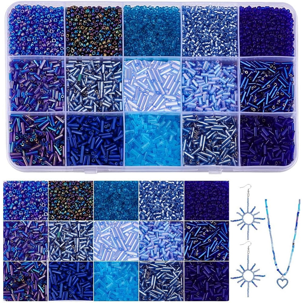 8000pcs 15 Colors Blue Series Glass Seed Beads 2mm Mini Round Glass ...
