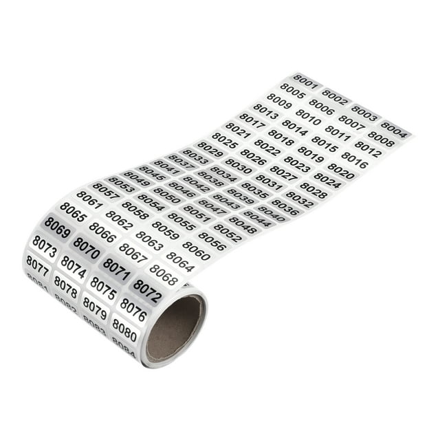 8001 to 9000 Consecutive Number Stickers Inventory Label Black Numbers ...