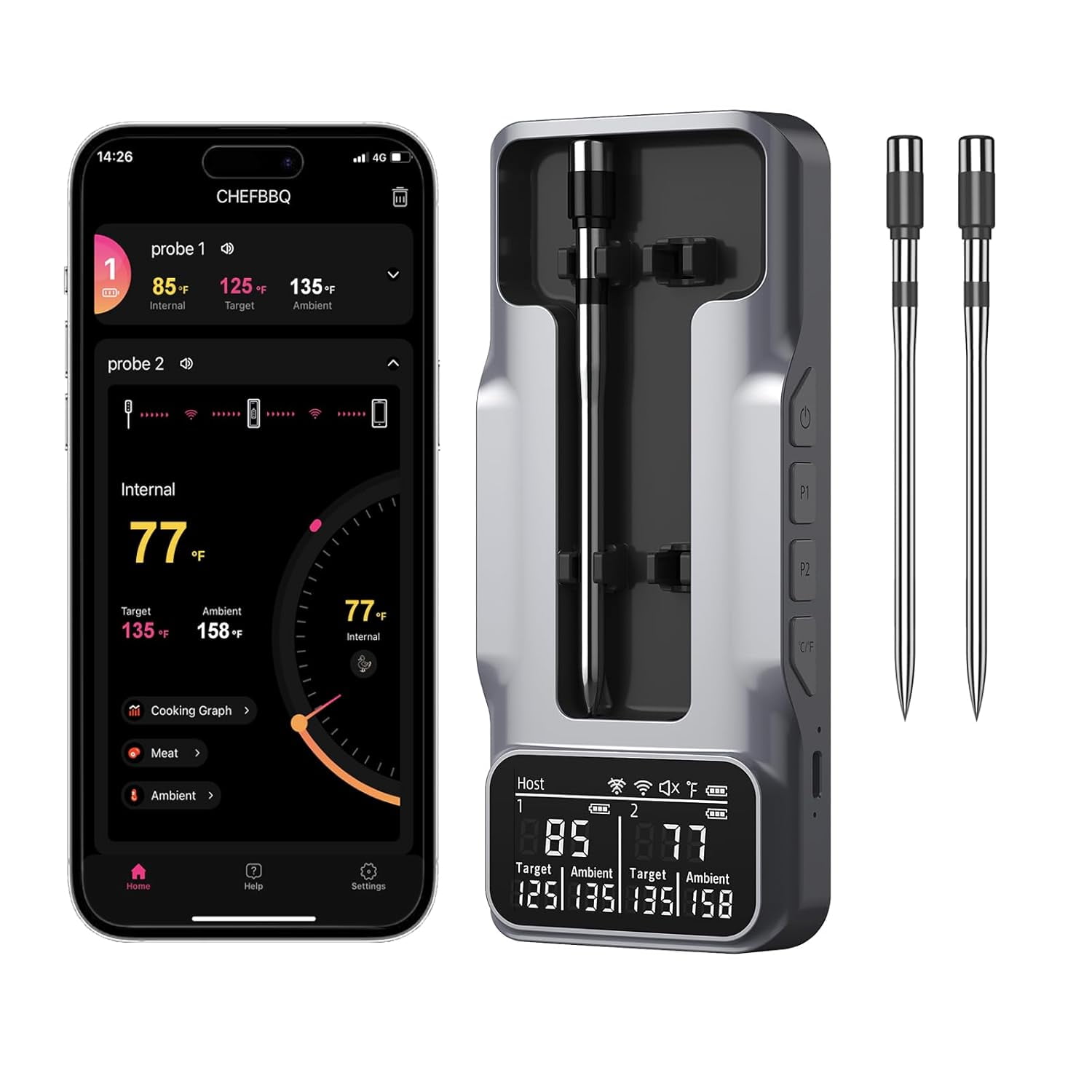800FT Smart Wireless Meat Thermometer with Digital Meat Probe ...