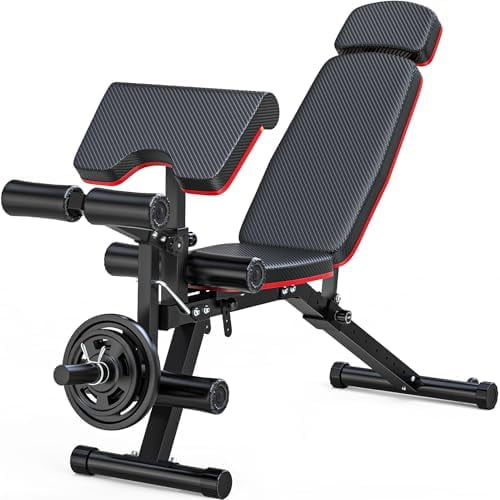 800LBS Adjustable Weight Bench Workout Bench Press with Leg Extension and Preacher Curl for Home ...