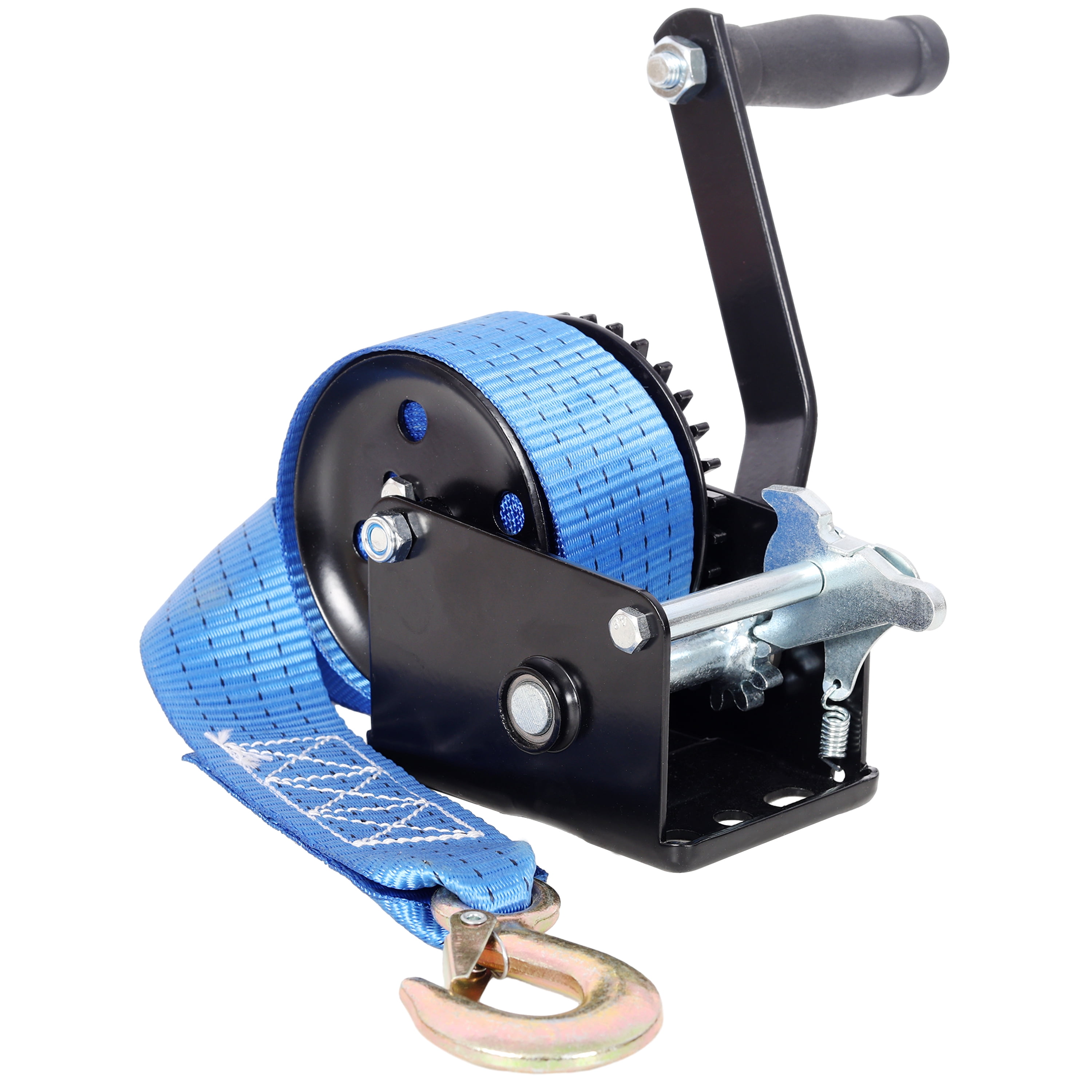 800LBS Hand Winch,with 19.6FT Blue Strap,Black Shell,3.1:1 Gear Ratio ...