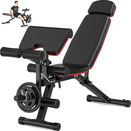 800LBS Workout Bench, Adjustable Weight Bench for Home Gym with Leg Extension and Preacher Curl ...