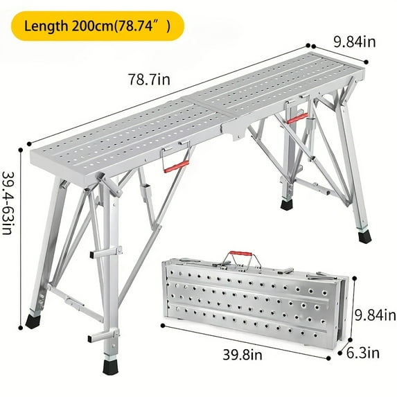 800Lbs Heavy-Duty Adjustable Folding Work Platform - Compact Iron Step ...