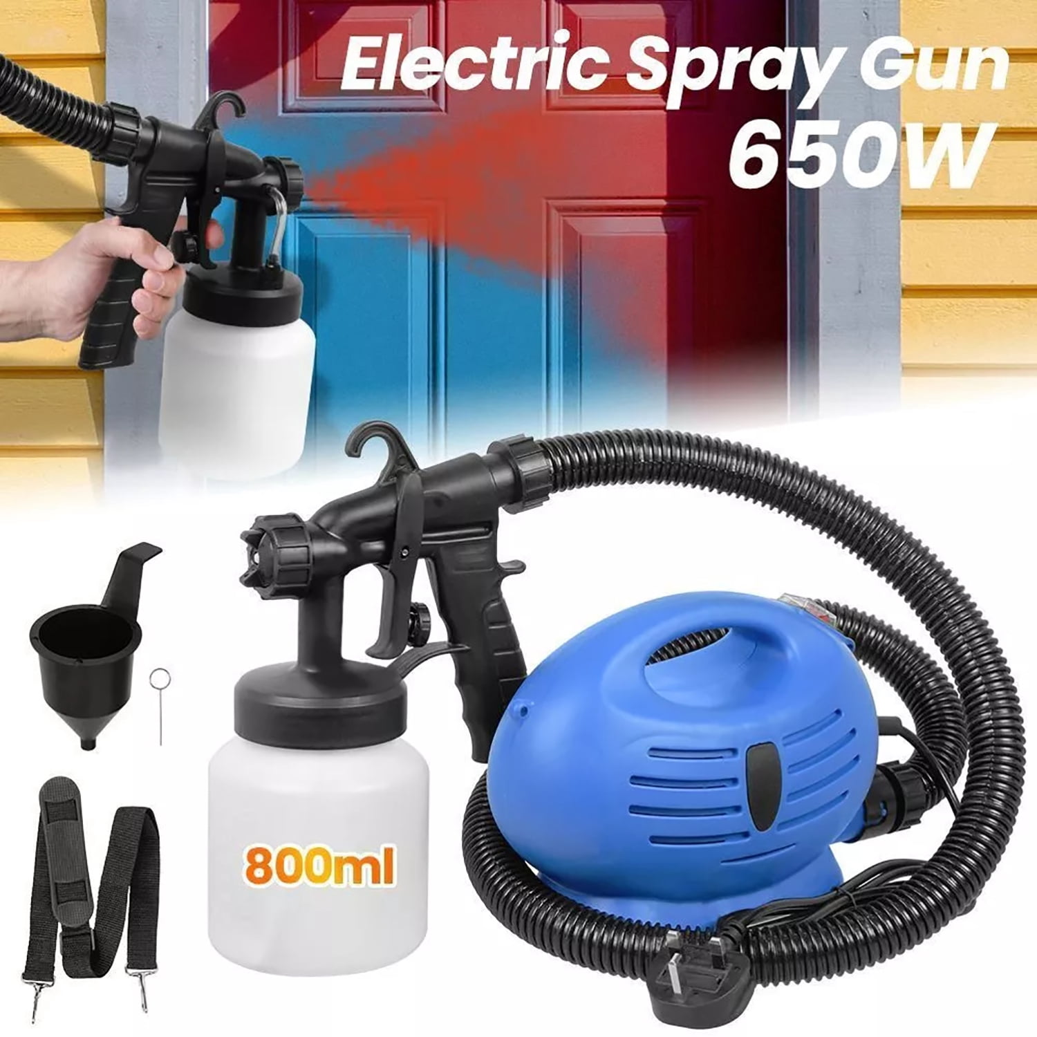 800ML HVLP Paint Sprayer, 650W Electric Spray Gun with 3 Spray Patterns ...