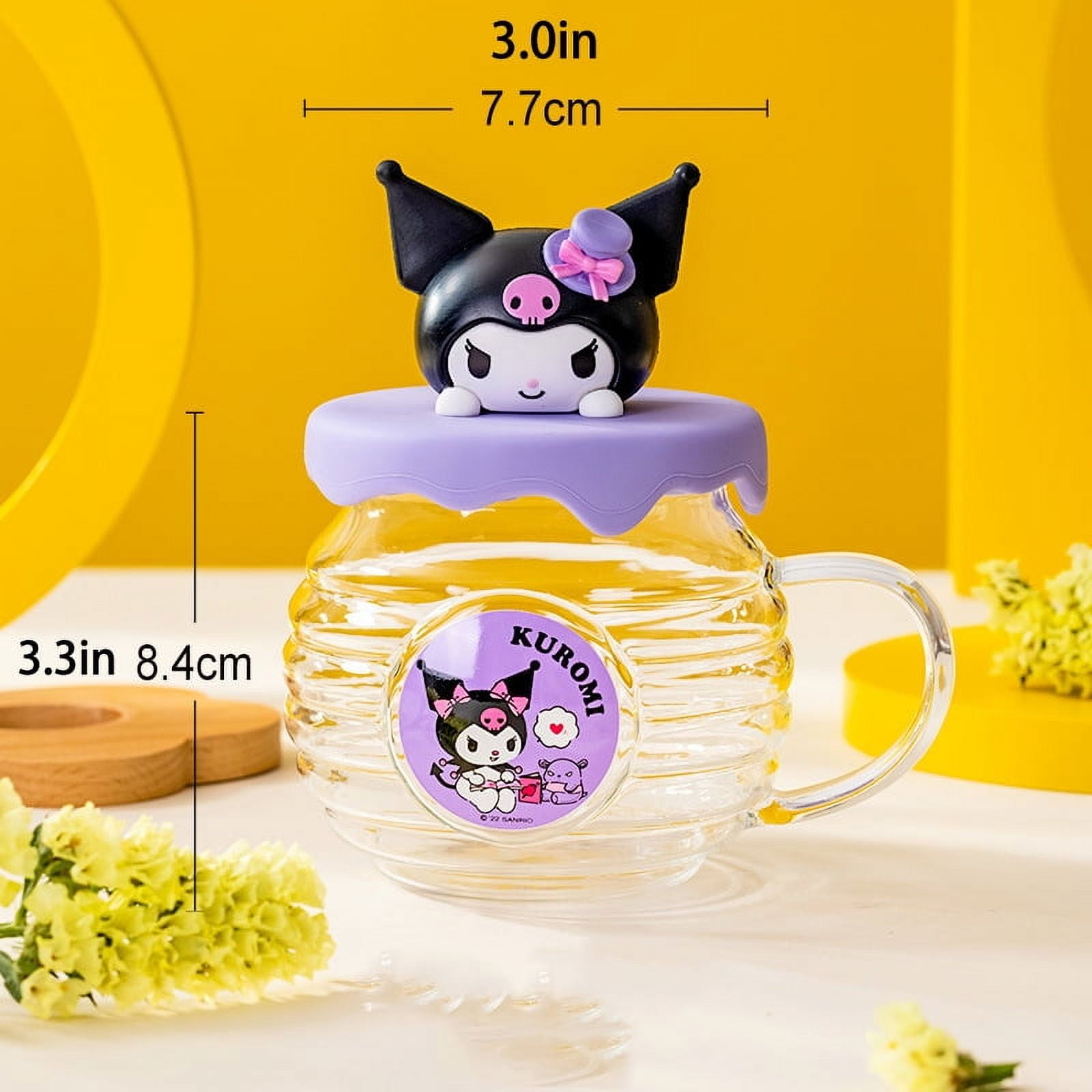 800ML Hello Kitty Glass With Lid Cartoon Cute Water Cup Kuromi Pochacco ...