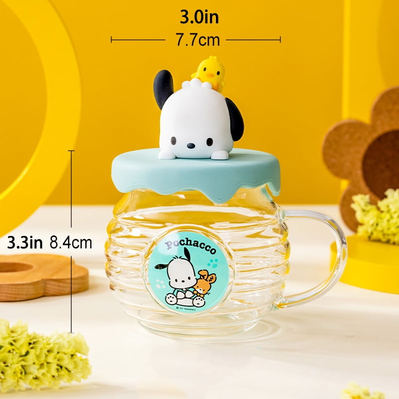 800ML Hello Kitty Glass With Lid Cartoon Cute Water Cup Kuromi Pochacco ...