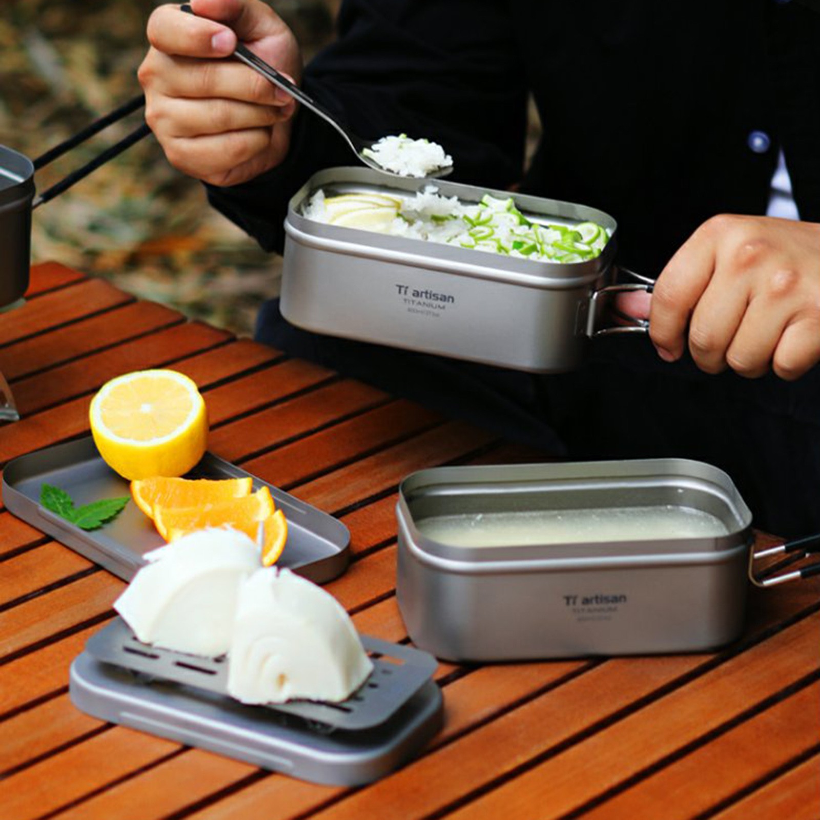 800ML Lunch Box Camping Food Container Tin Box with Steaming Rack with ...