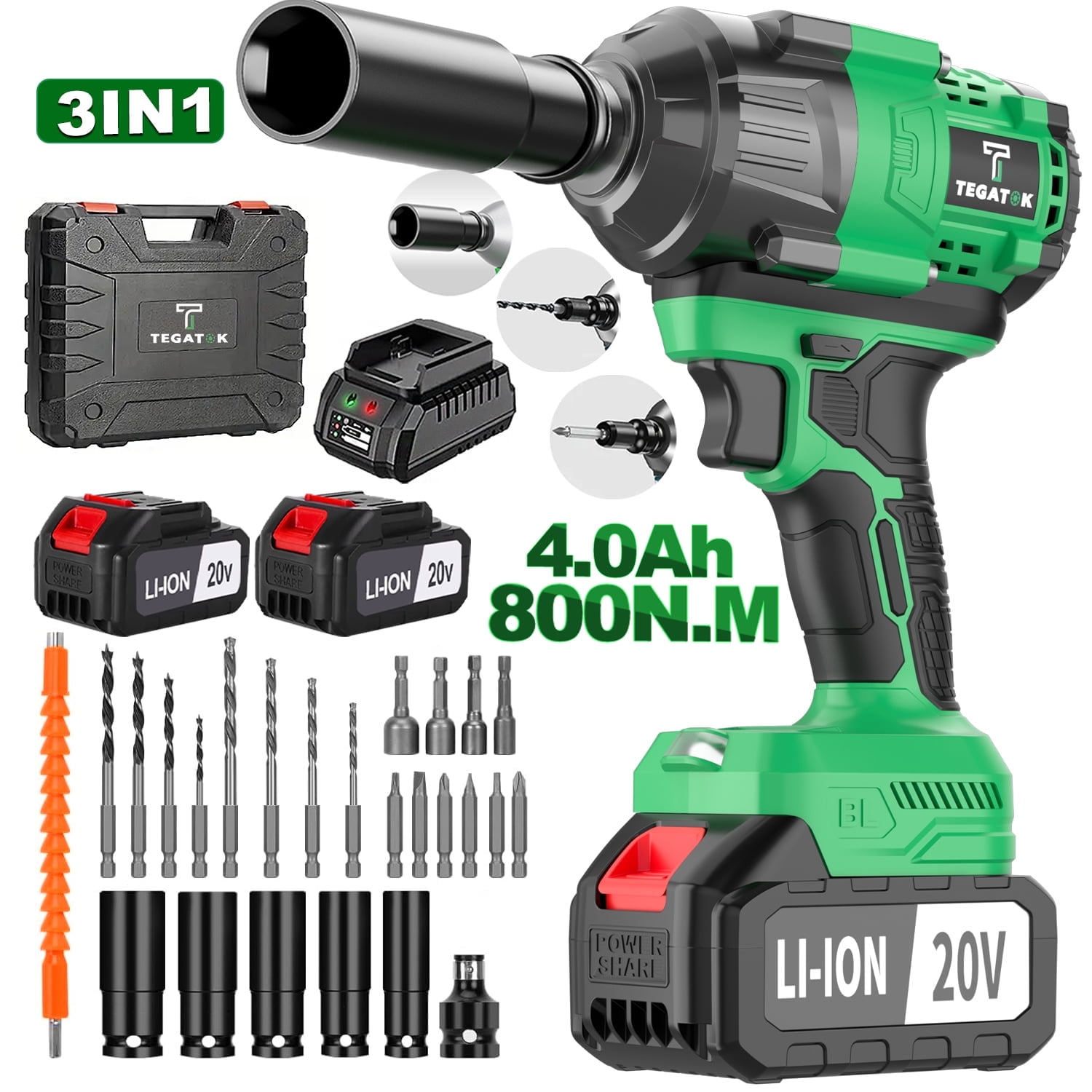 800N.m Cordless Impact Wrench 1/ 2 Inch, 590Ft-lbs Max Torque, 20V ...