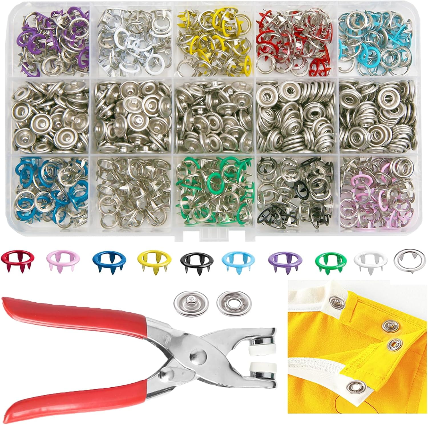 800PCS Metal Snaps Buttons with Fastener Pliers Press Tool Kit Perfect ...
