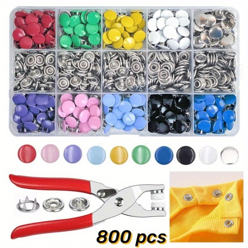 800PCS Metal Snaps Buttons with Fastener Pliers Press Tool Kit Perfect ...