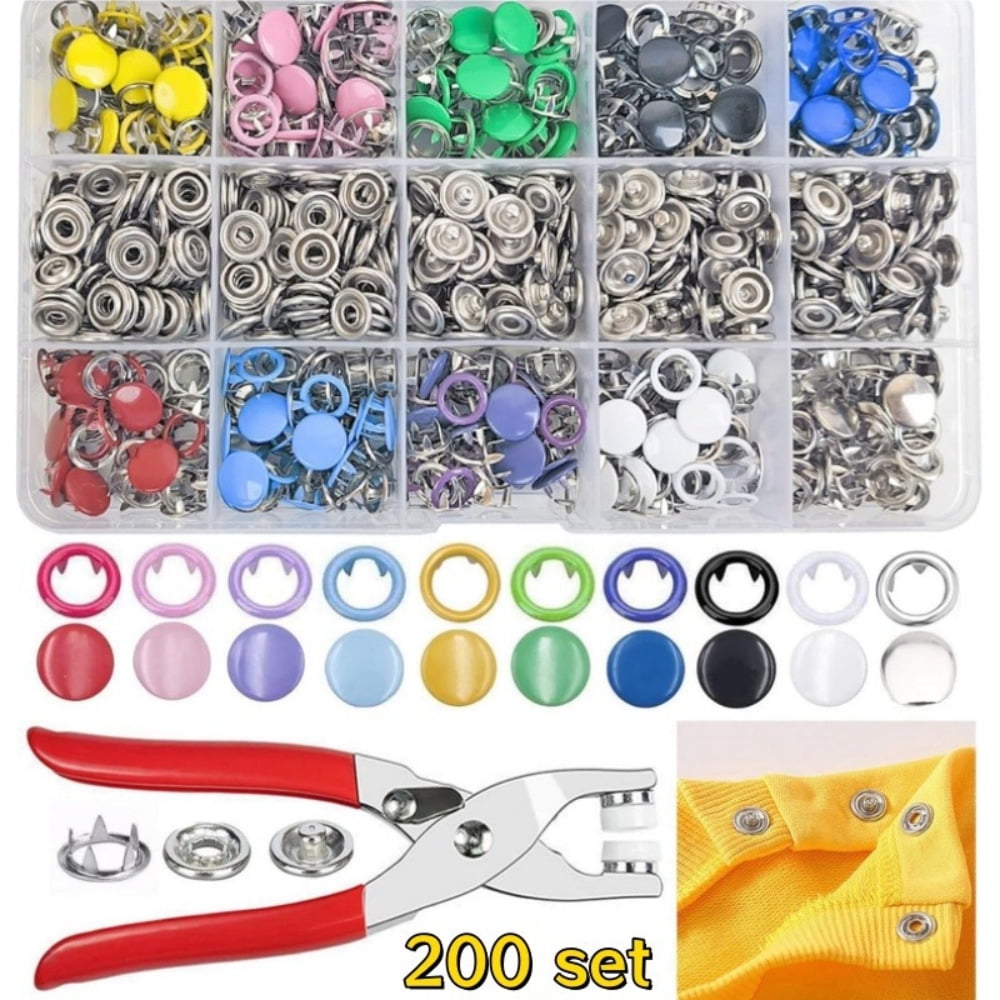 800PCS Metal Snaps Buttons with Fastener Pliers Press Tool Kit Perfect ...