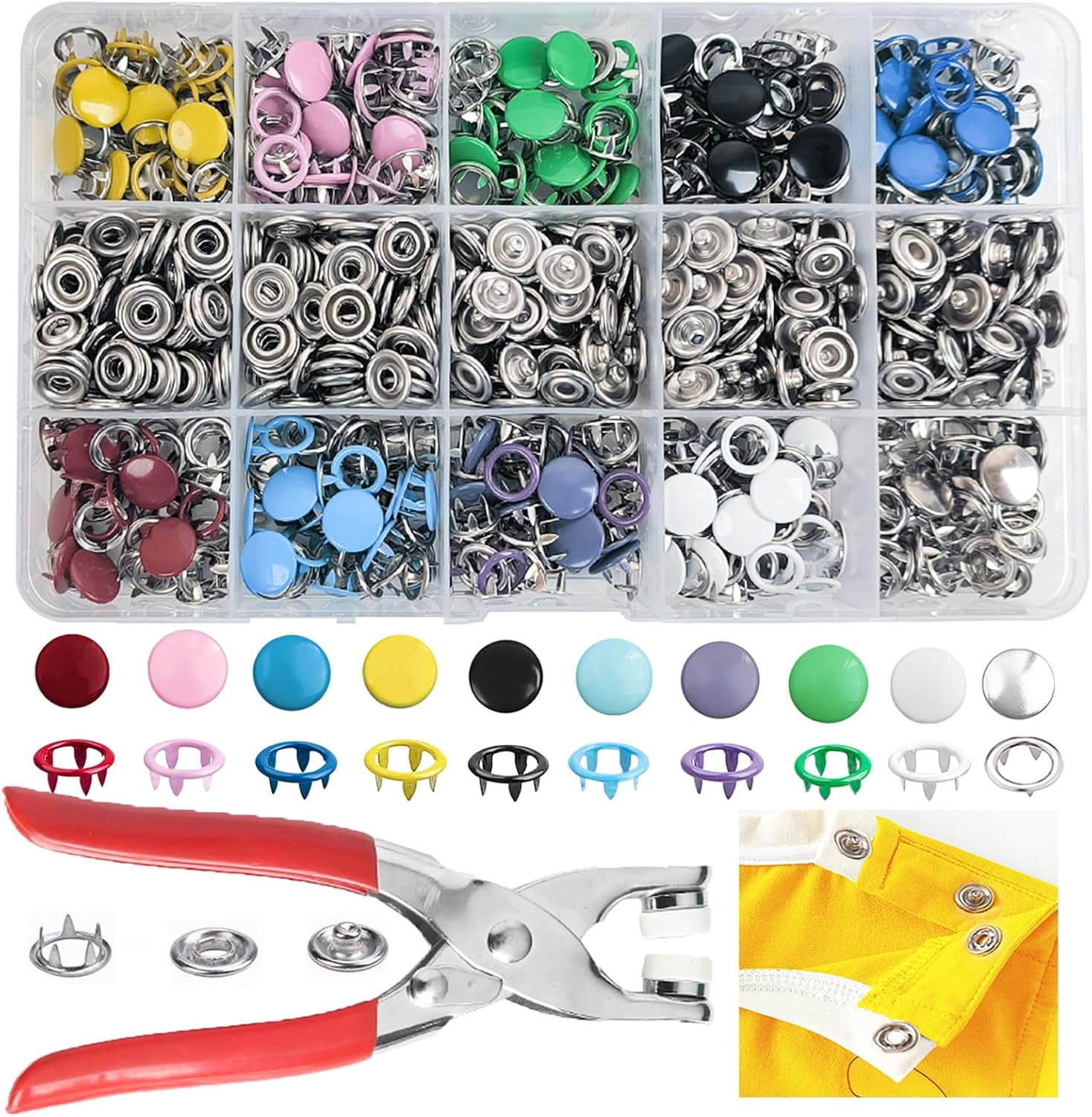 800PCS Metal Snaps Buttons Kit with Fastener Pliers Press Tool ...