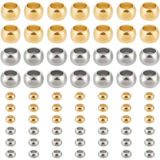 800Pcs 304 Stainless Steel Spacer Beads Small Round Large Hole Beads ...