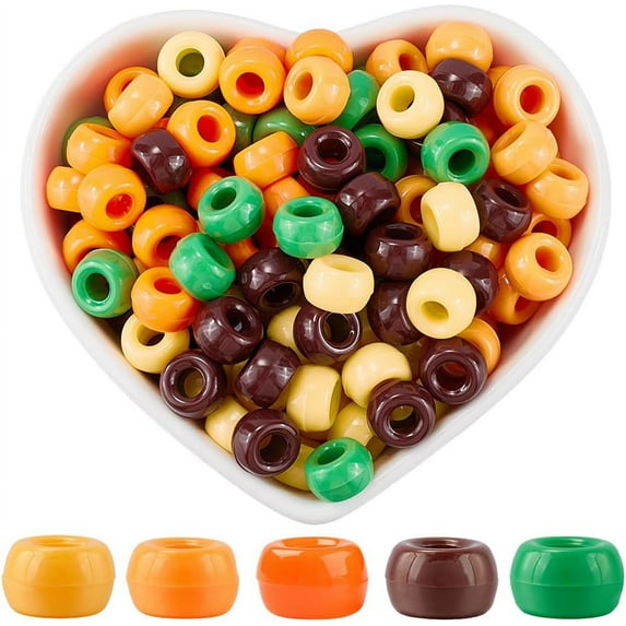 800Pcs 5 Colors Thanksgiving Beads Yellow Pony Beads Bulk Plastic Orange Green Bronze Autumn ...