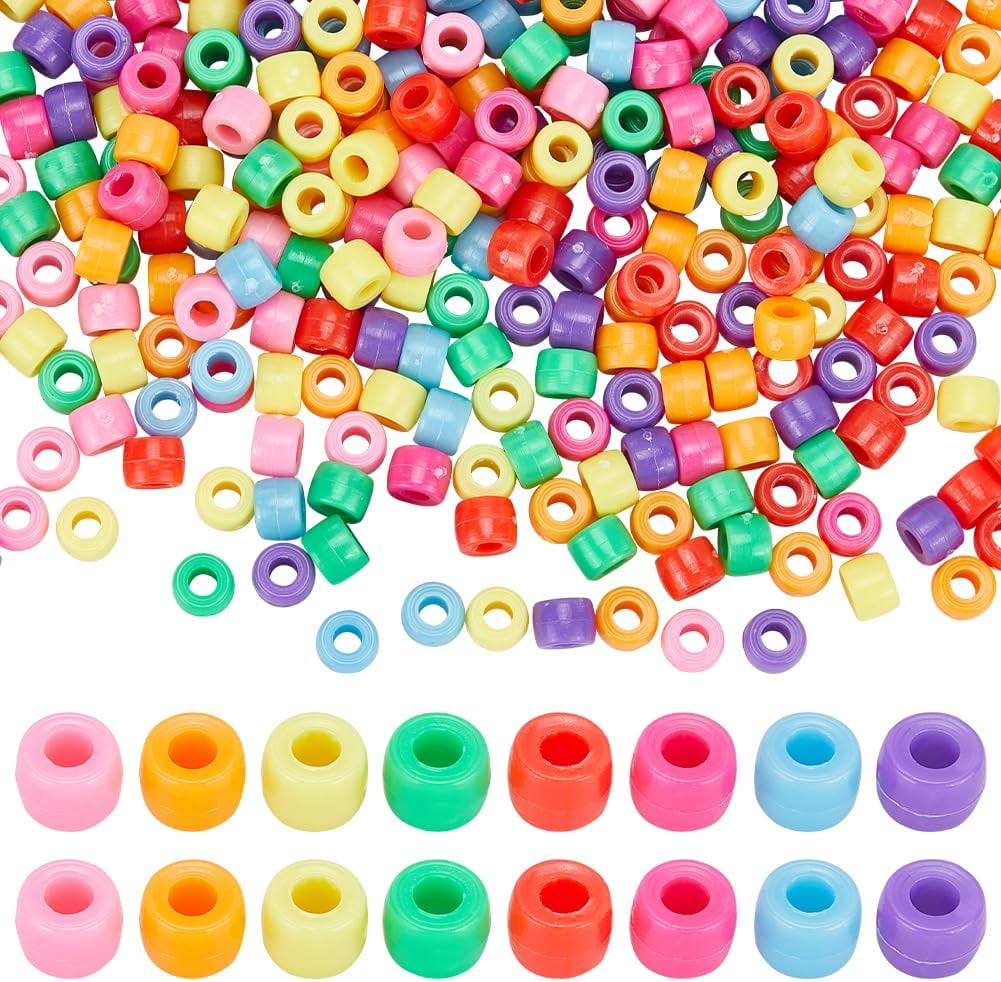 800Pcs 8 Colors Opaque Plastic Beads Pony Beads Barrel Mixed Color 6x4 ...