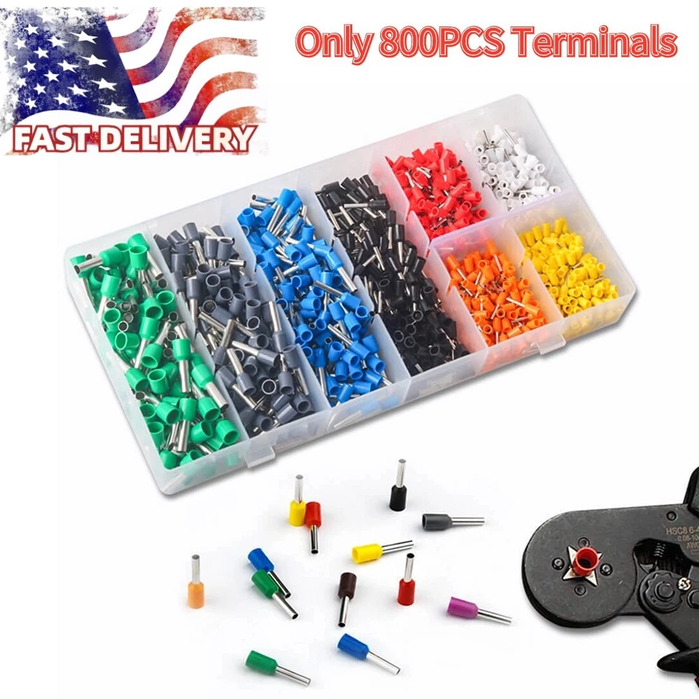 800Pcs Connectors Cord Wire Crimp Cable Pin End Bootlace Ferrule ...