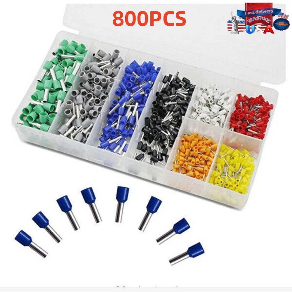800Pcs Connectors Cord Wire Crimp Cable Pin End Bootlace Ferrule ...