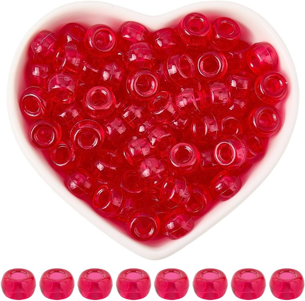 800Pcs Red Transparent Pony Beads 9mm Plastic Beads Barrel Small Large ...