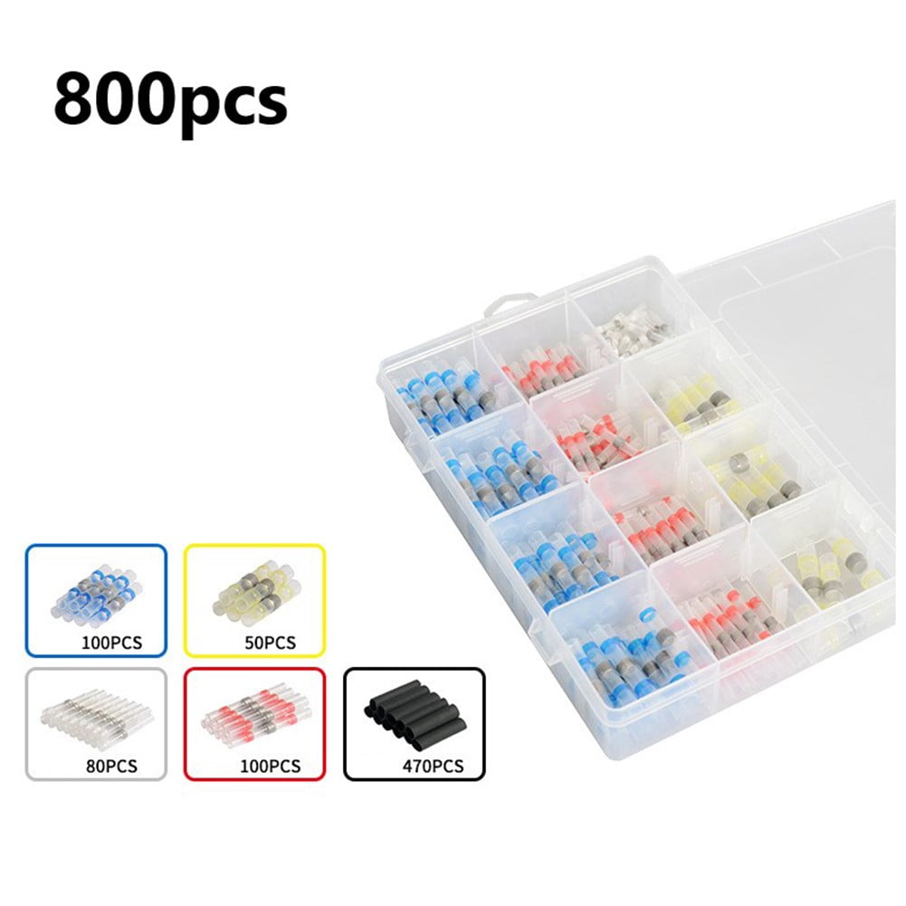800Pcs Solder Seal Sleeve Heat Shrink Electric Butt Wire Connectors ...