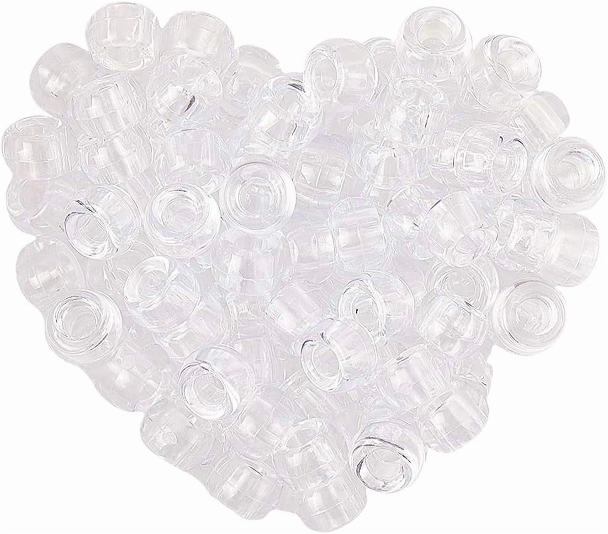 800Pcs Transparent Pony Beads 9mm Barrel Beads Large Hole Plastic Clear ...
