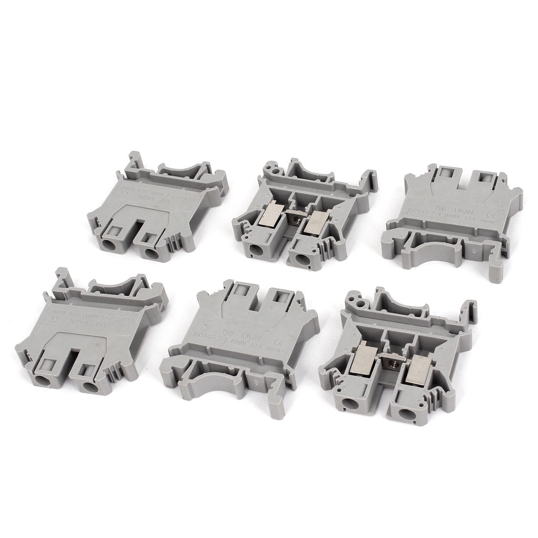 800V 57A 6mm2 UK6N DIN Rail Terminal Block Connector Gray 6 Pcs - Walmart.com
