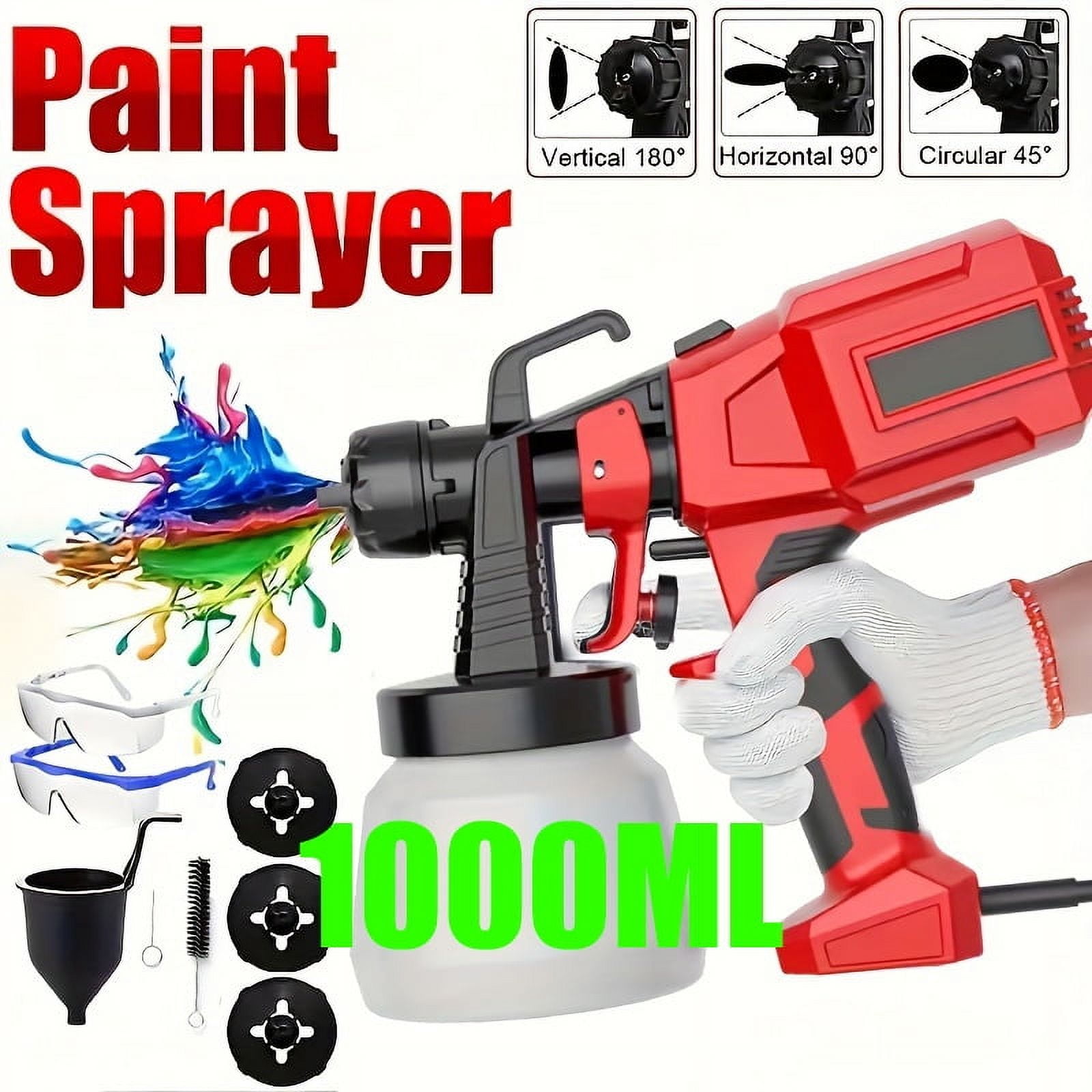 800W 1000ml HVLP spray gun, 4 nozzles and 2 pairs of protective goggles ...