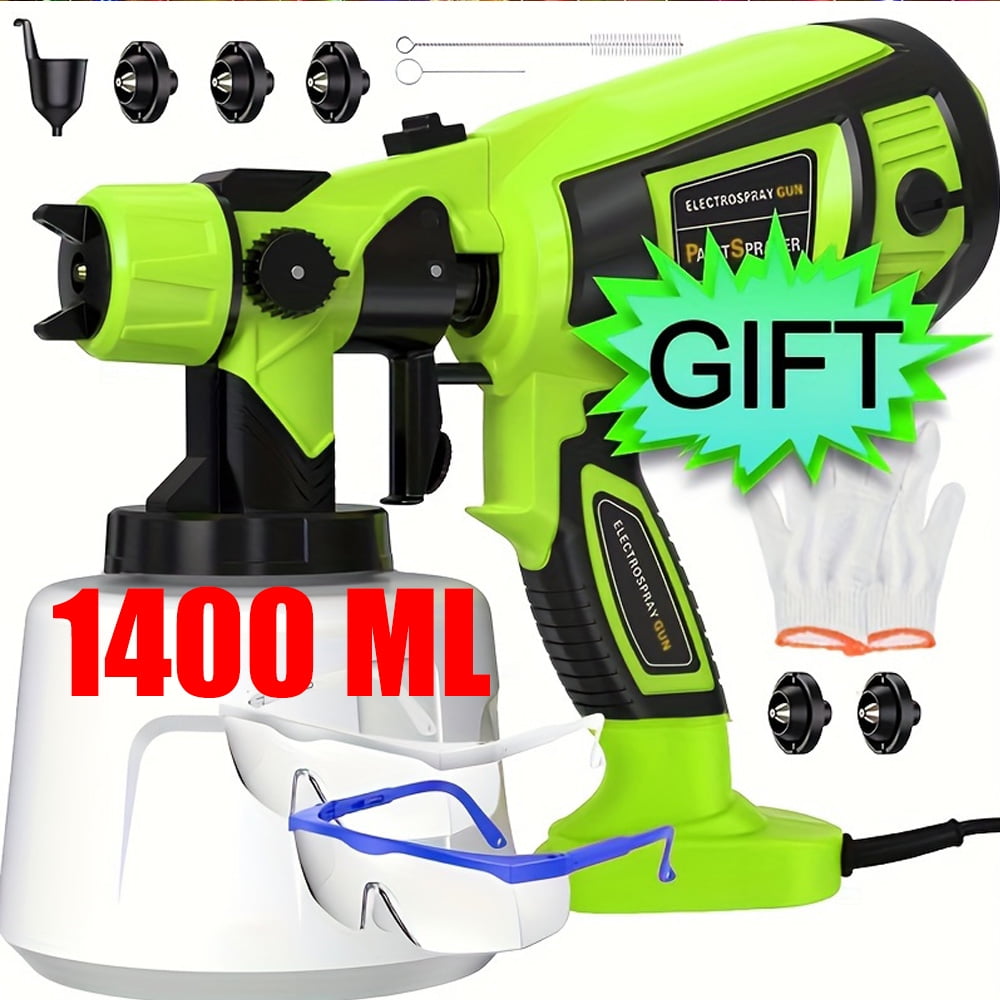 800W 1400ml HVLP spray gun, 5 nozzles and 2 pairs of protective goggles ...