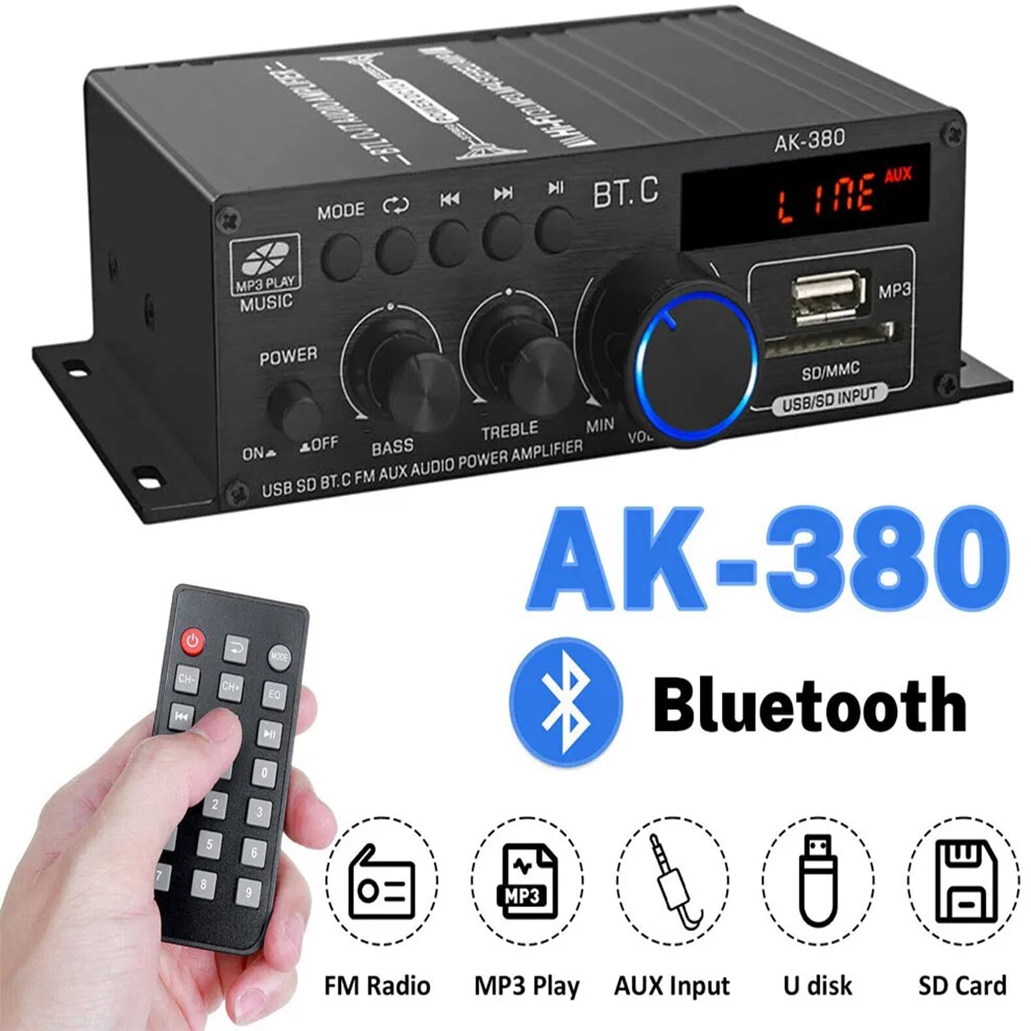 800W 2 Channel bluetooth Mini HIFI Power Amplifier Audio Stereo Amp ...