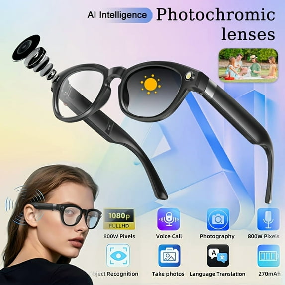 800W 4K Anti-shake AI Smart Glasses - Real-time Translation, Dual Mic ...