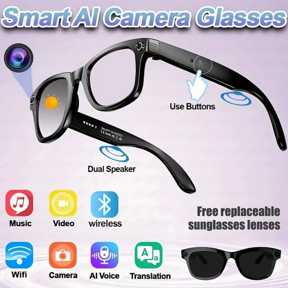 800W 4K Anti-shake AI Smart Glasses - Real-time Translation, Dual Mic ...