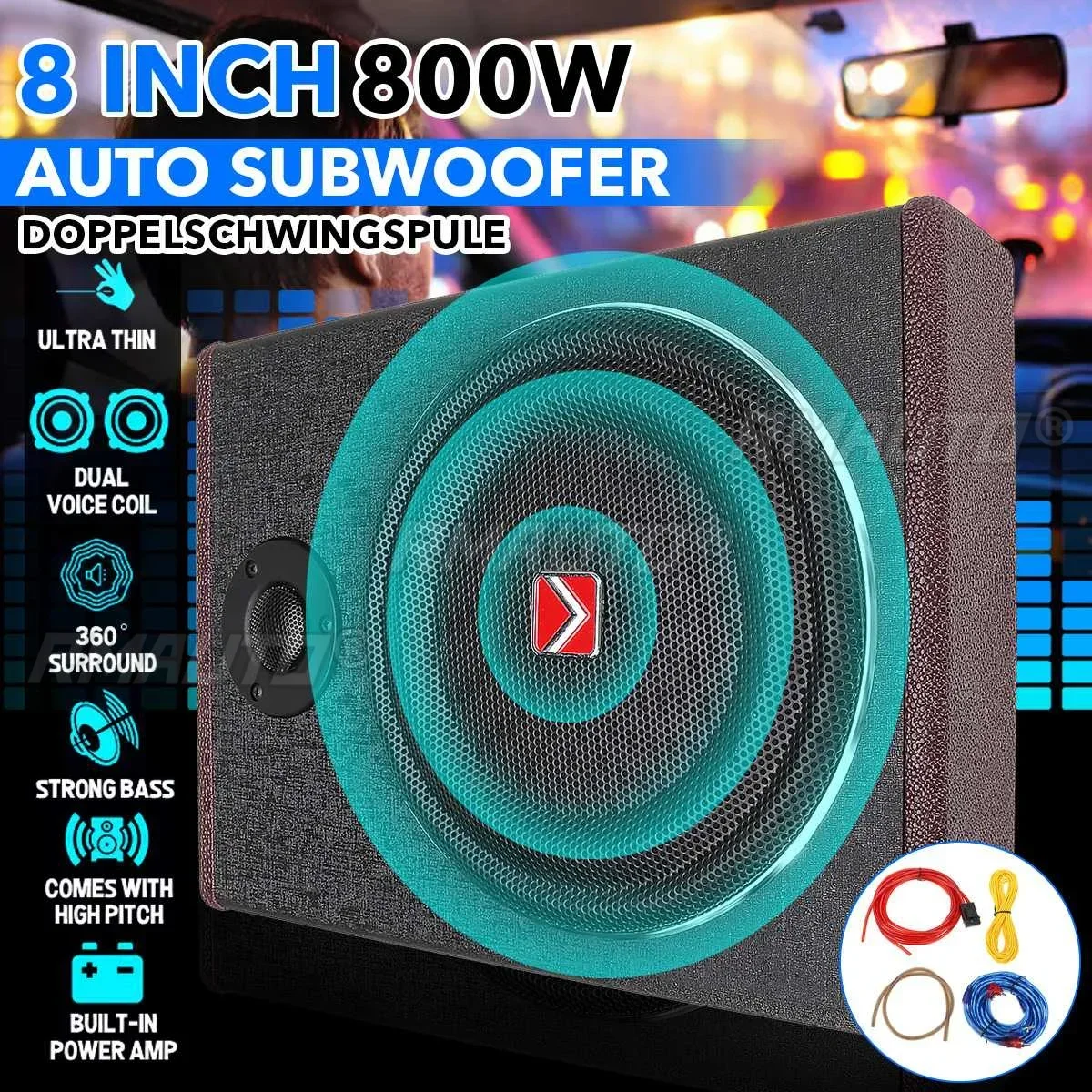 800W Car Seat Subwoofer Speaker Alloy Shockproof Power Amplifier Active ...