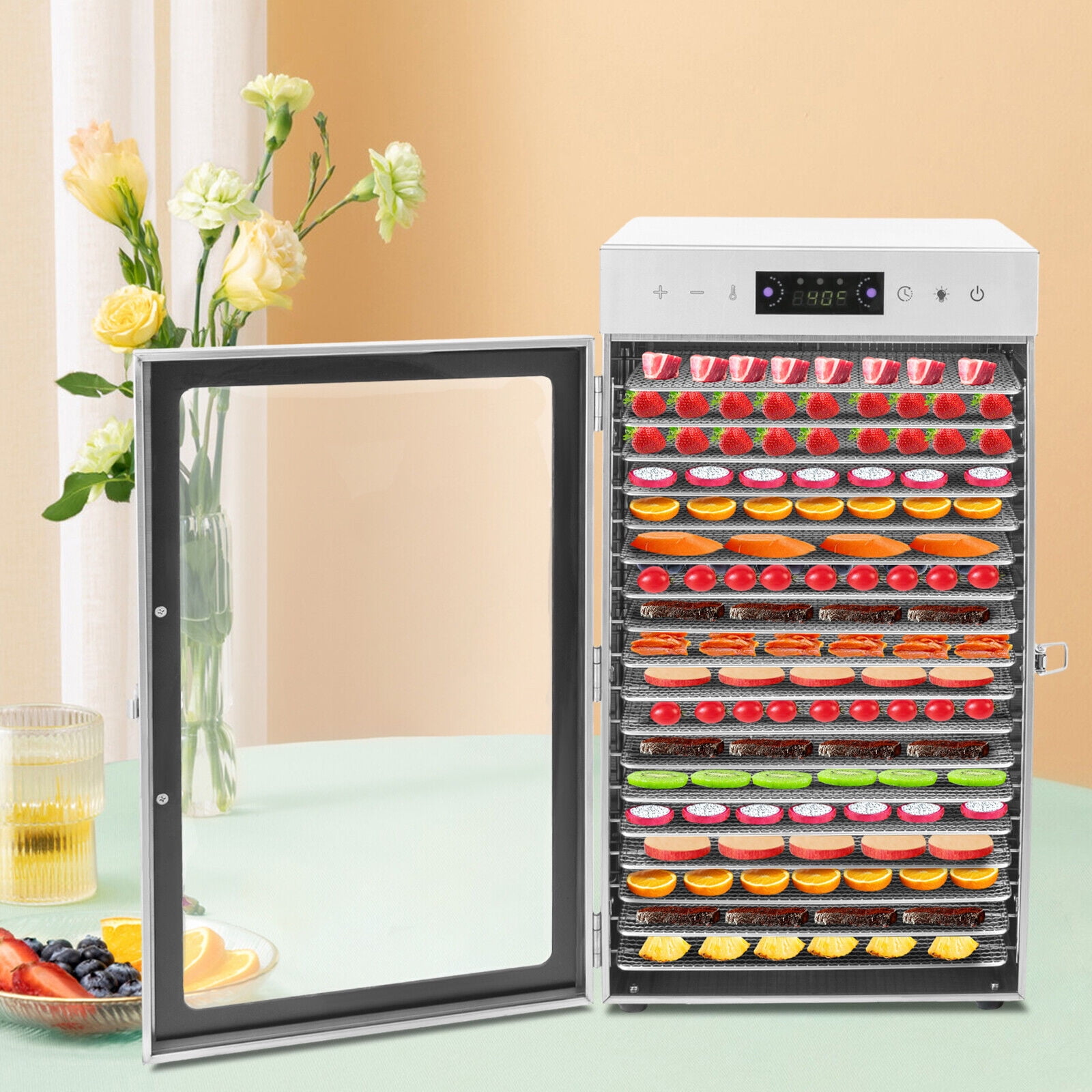 800W Commercial Dehydrator, 18-Grid Stainless Steel Trays, Food Dry ...