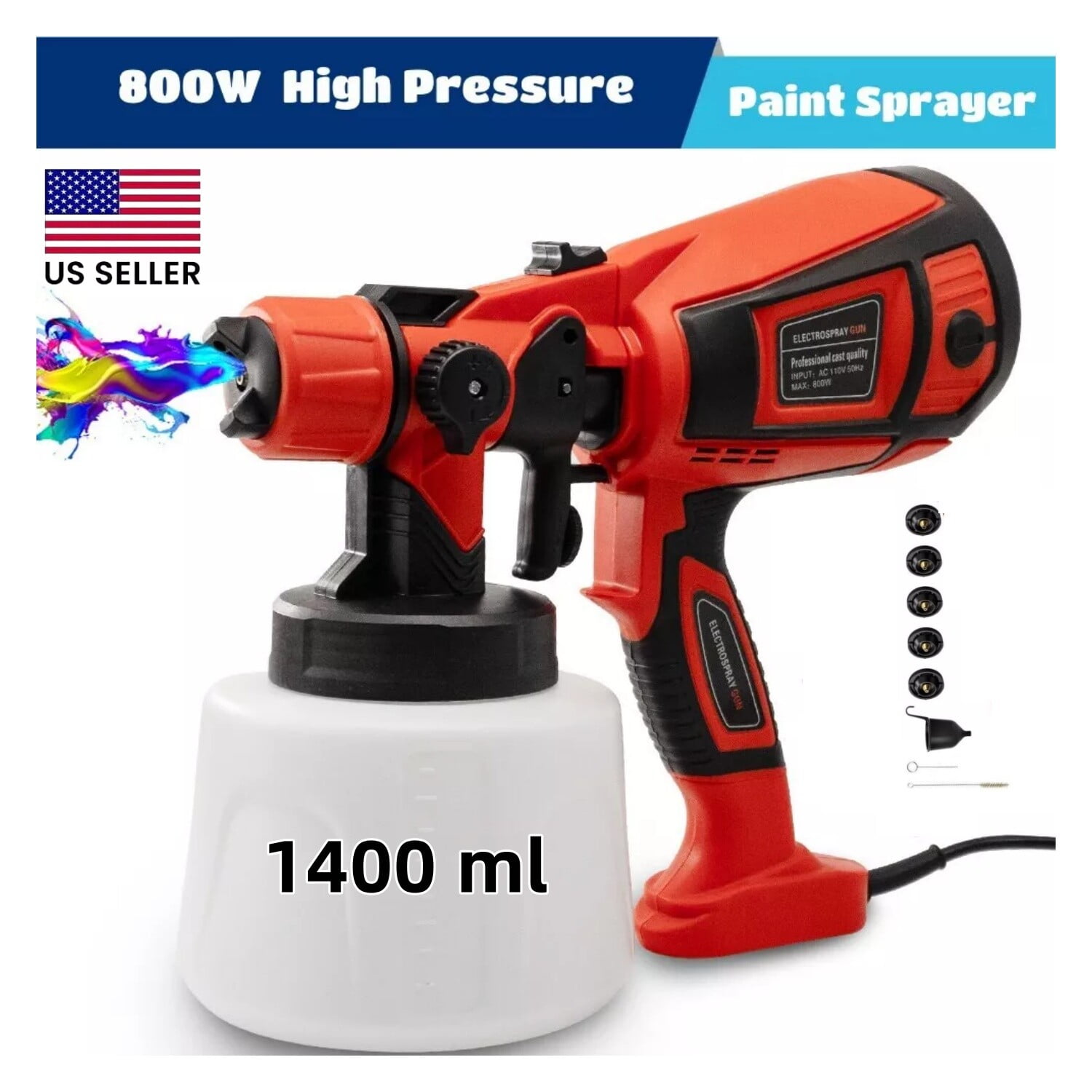 800W Electric Paint Sprayer 1400ML HVLP Spray Gun Handheld DIY High Pressure - Walmart.com